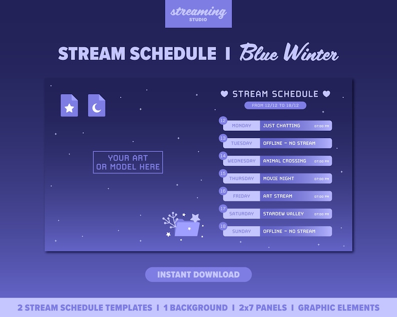 Blue Winter Stream Schedule Template, Twitch Vtuber (digital Download ...