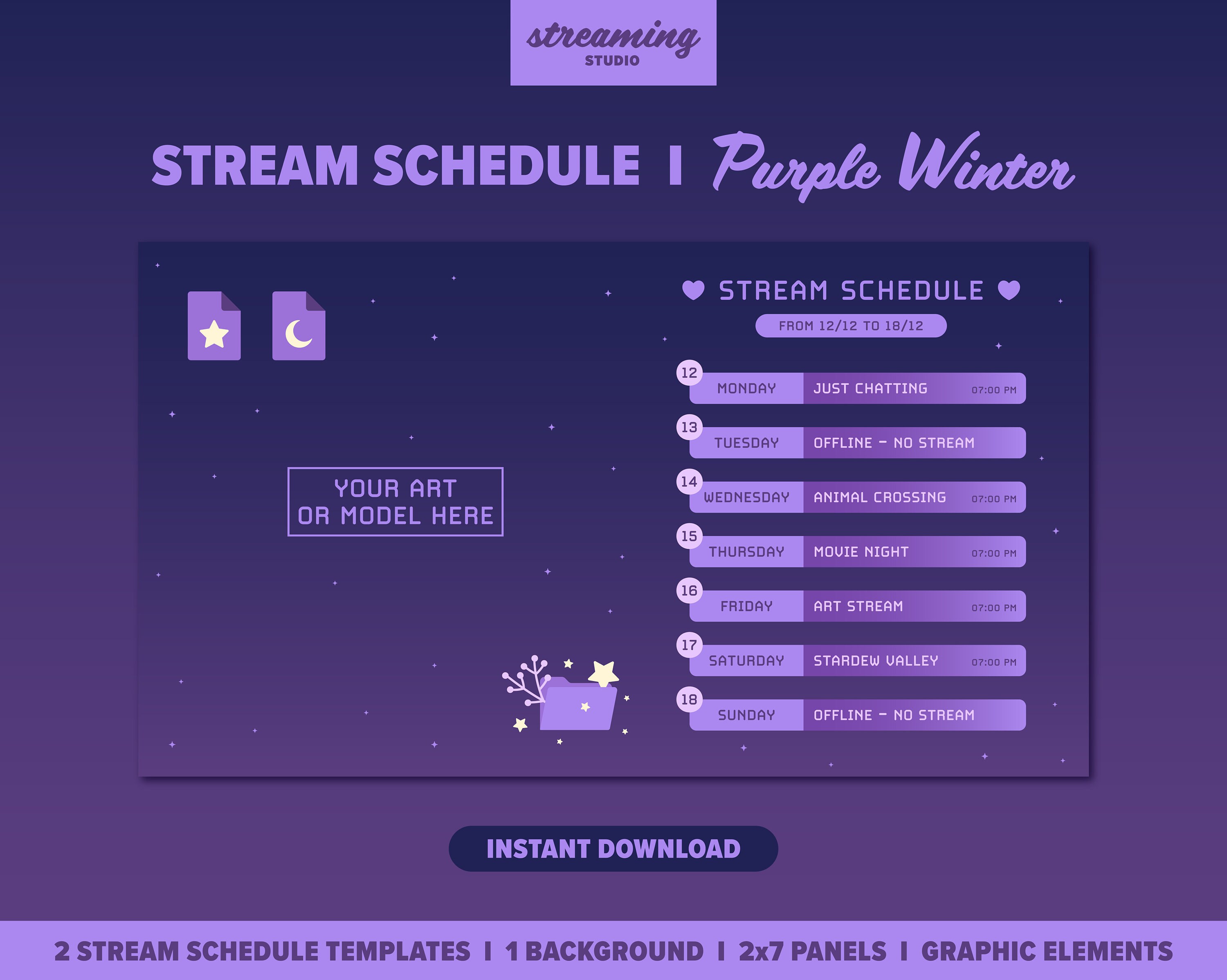 Purple Winter Stream Schedule Template, Twitch, Cute, Kawaii, Youtube ...