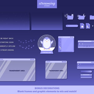 Penguin Animated Stream Overlay Bundle: Winter Twitch Package (digital ...