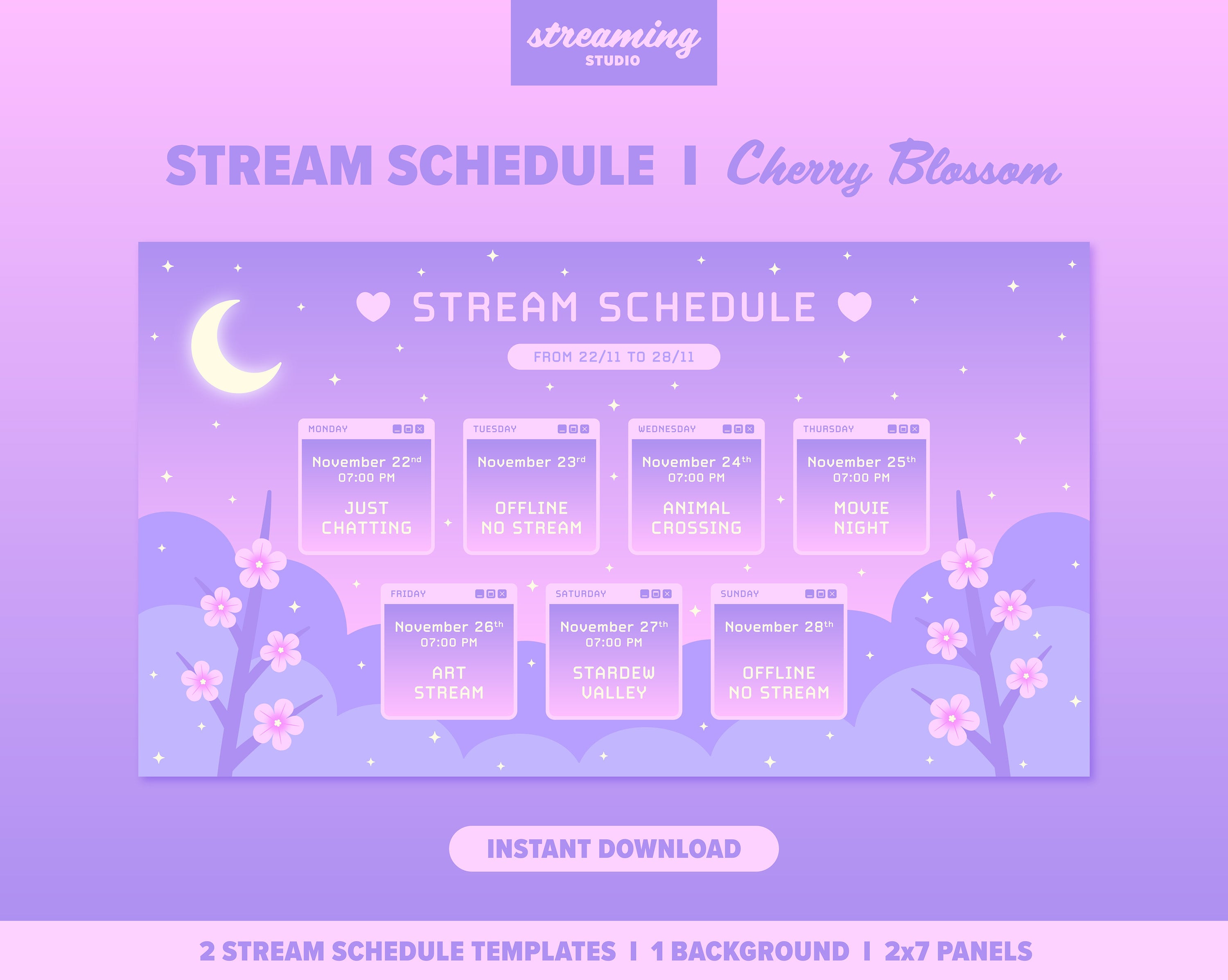 Cherry Blossom Stream Schedule Template, Vtuber, Twitch, Youtube ...