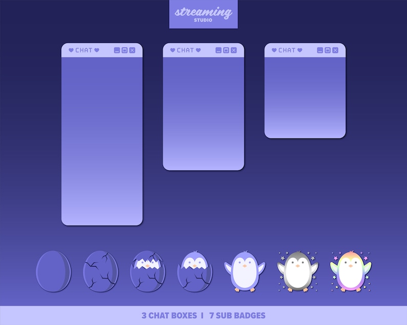 Penguin Animated Stream Overlay Bundle, Snow Globe Twitch Package, Blue ...