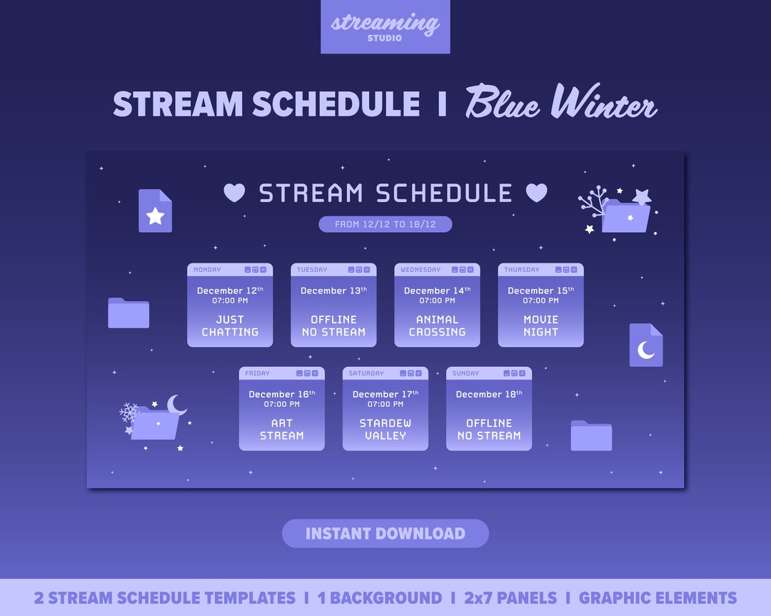 Blue Winter Stream Schedule Template, Twitch, Cute, Kawaii, Youtube ...