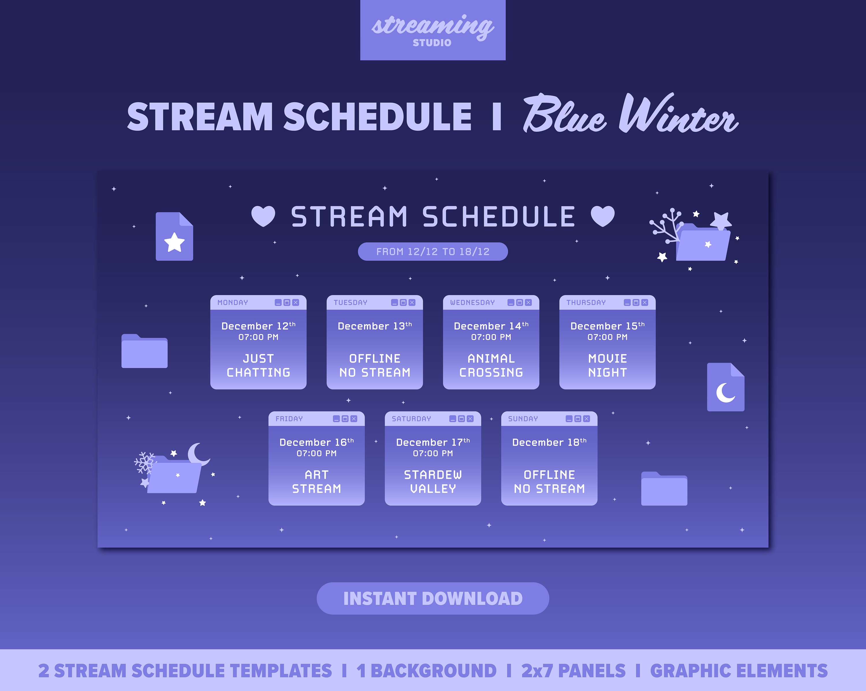 Blue Winter Stream Schedule Template, Twitch, Cute, Kawaii, Youtube ...