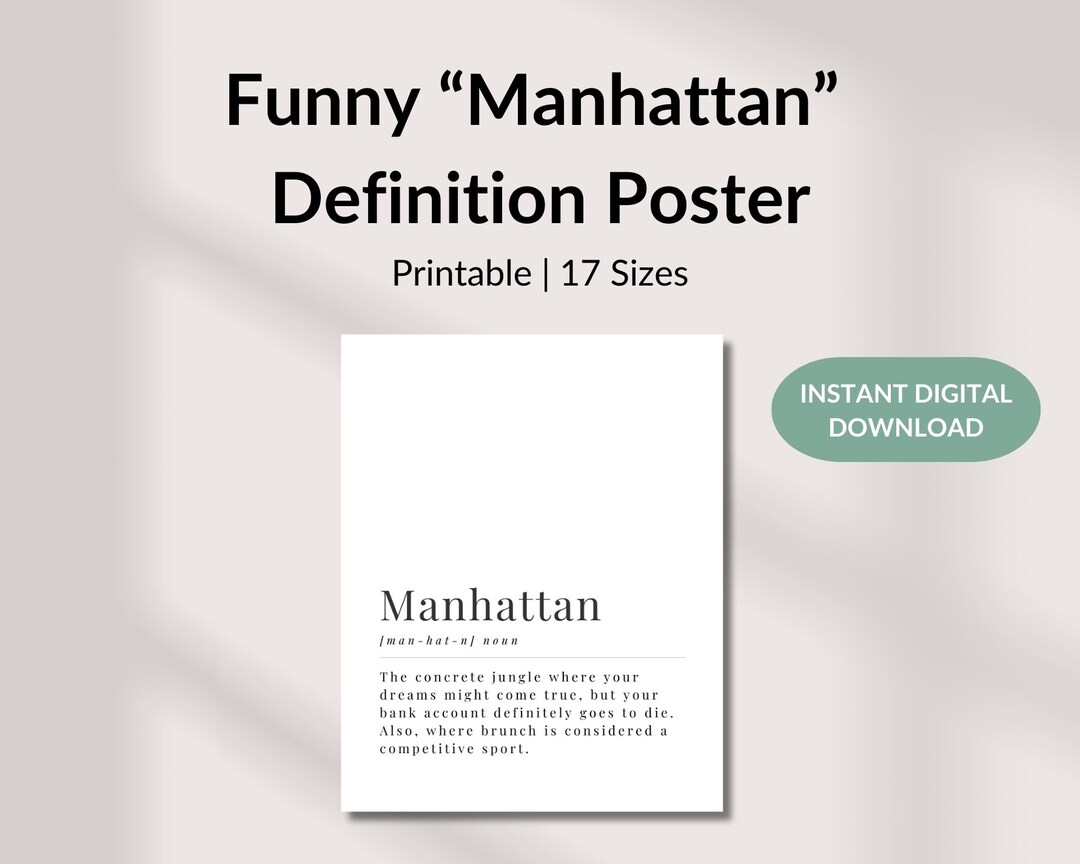 Funny Manhattan Definition Printable Art Minimalist Digital Download ...