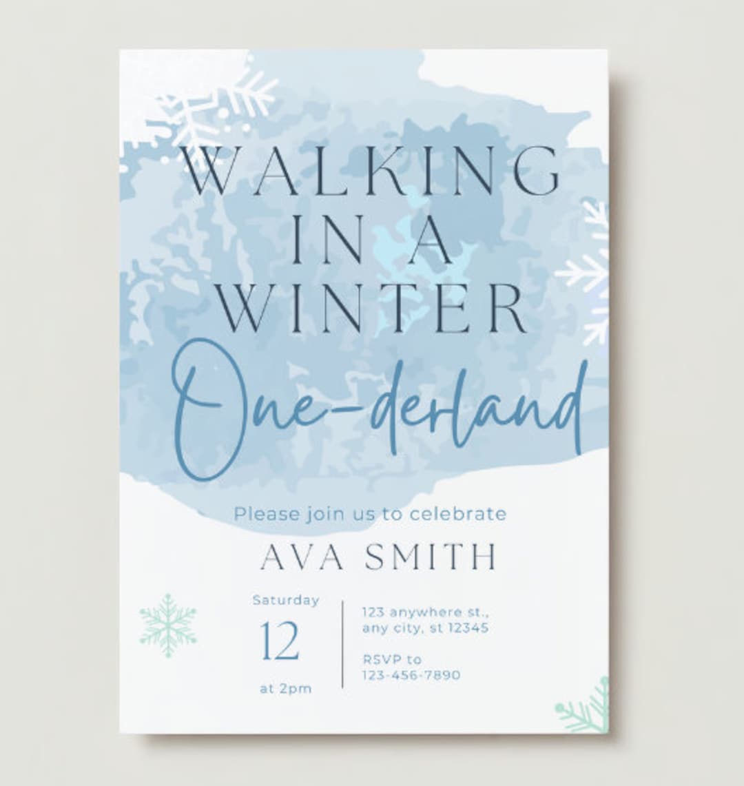 Snowy One-derland Birthday Invitation Template - Winter Onederland ...