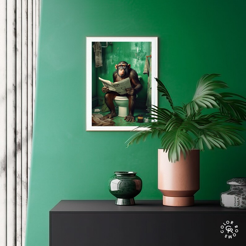 Chimpanzee Bathroom Toilet Poster Green Room Animal - Etsy UK