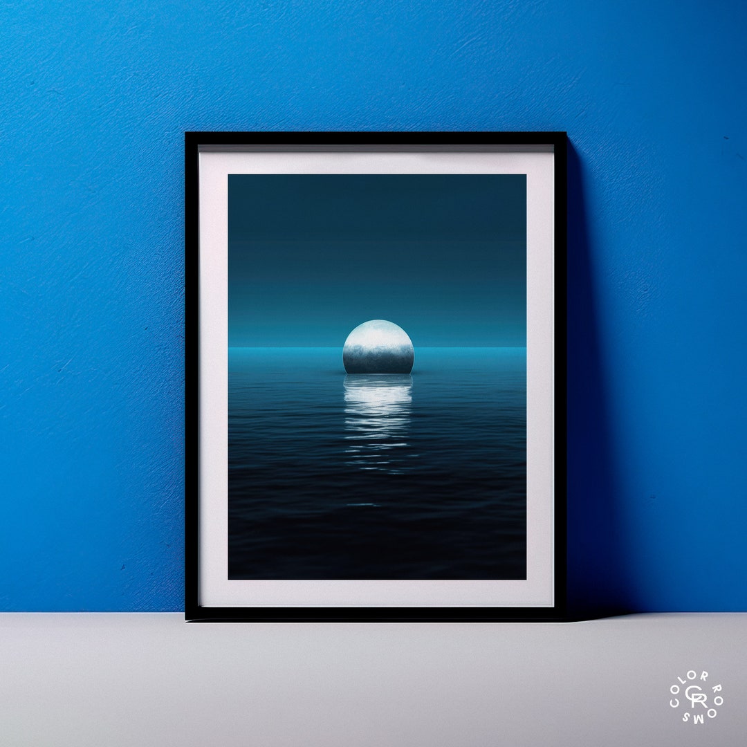 Moon Ocean Blue Spectrum Poster Ocean Art Blue Wall Art Minimalist Art ...