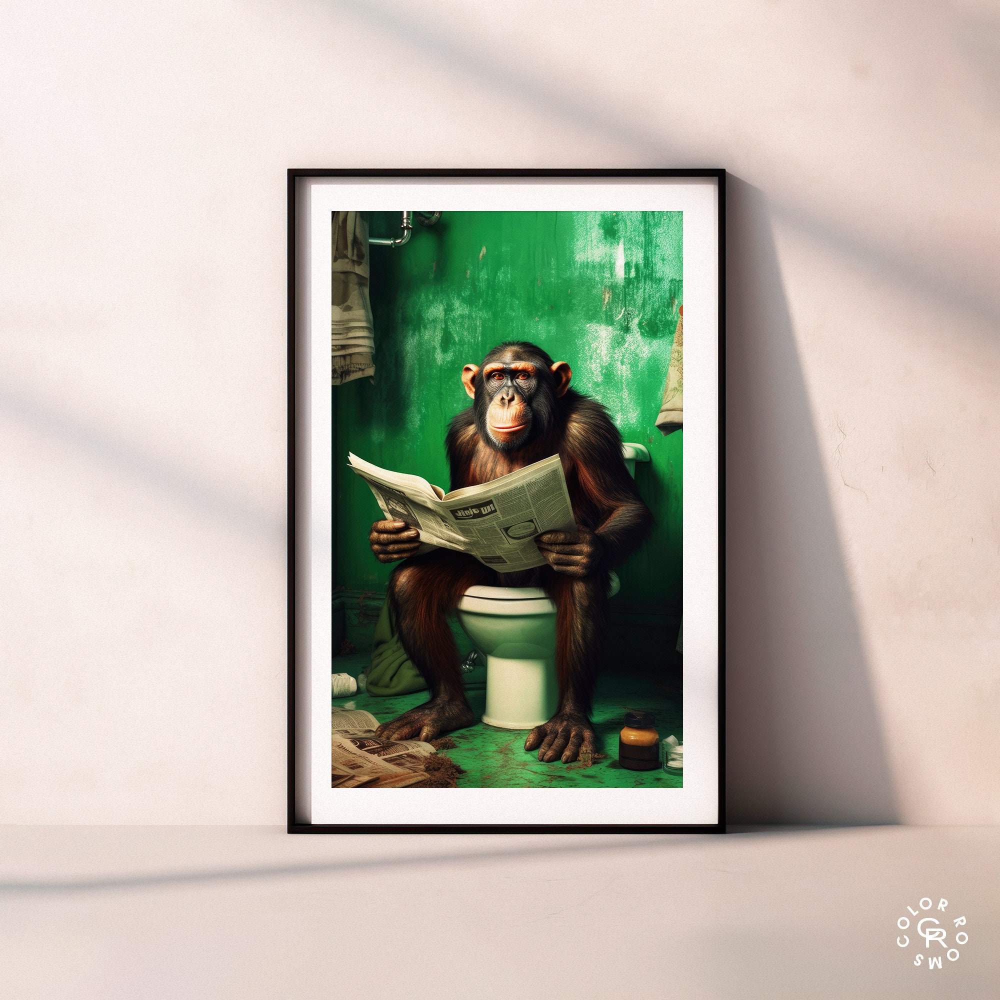 Chimpanzee Bathroom Toilet Poster Green Room Animal - Etsy UK