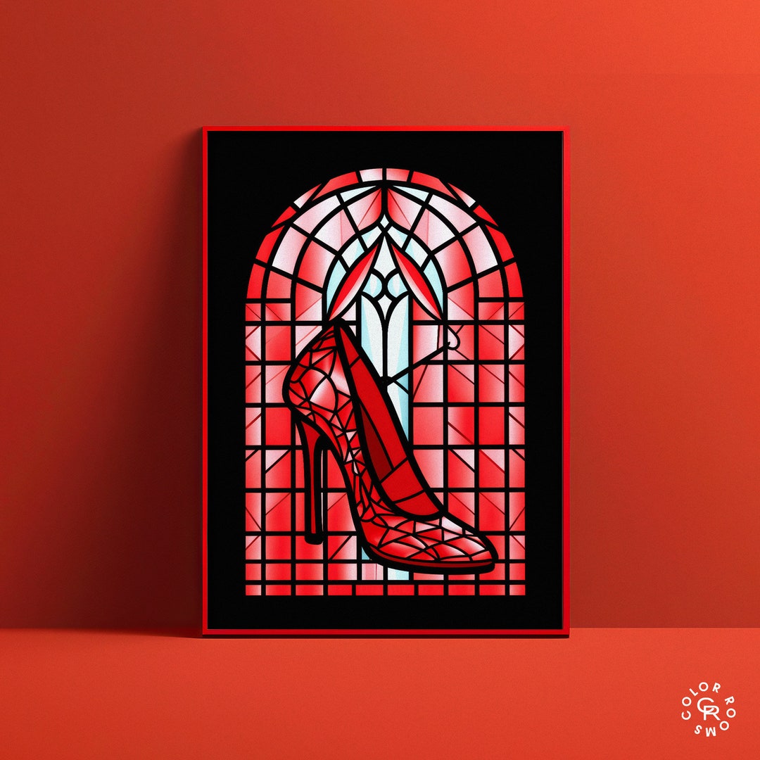 High Heel Red Stained Glass Poster Fashion Wall Decor Glamorous Design ...
