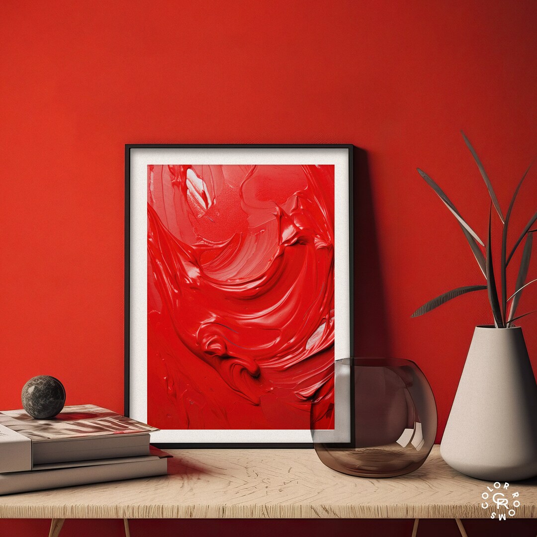 Crimson Caress Oil Acrylic Red Art Print Modern Art Boho Decor Abstract ...
