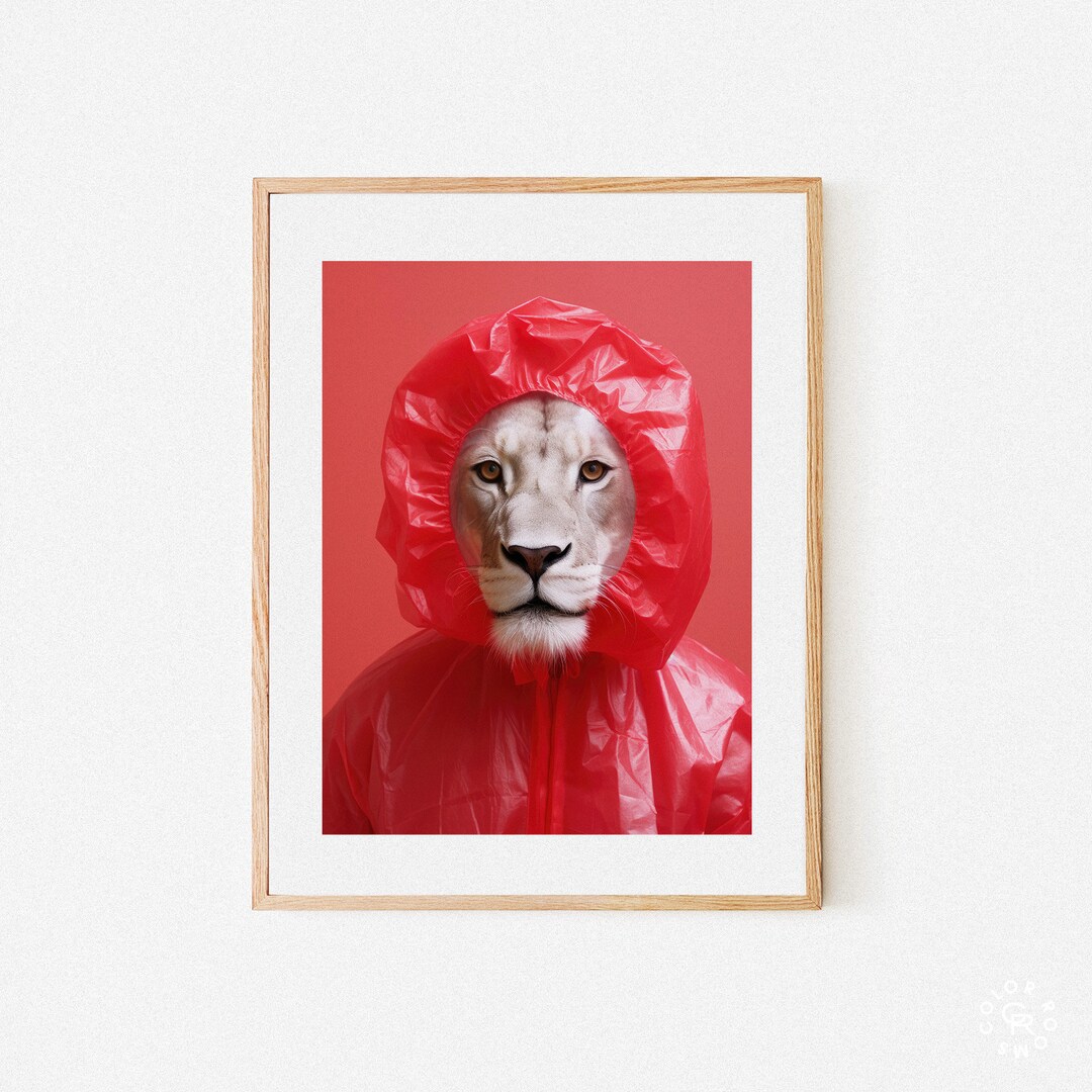 Funny Lion Shower Cap Red Art Print Kids Bathroom Art Animal Art Print ...