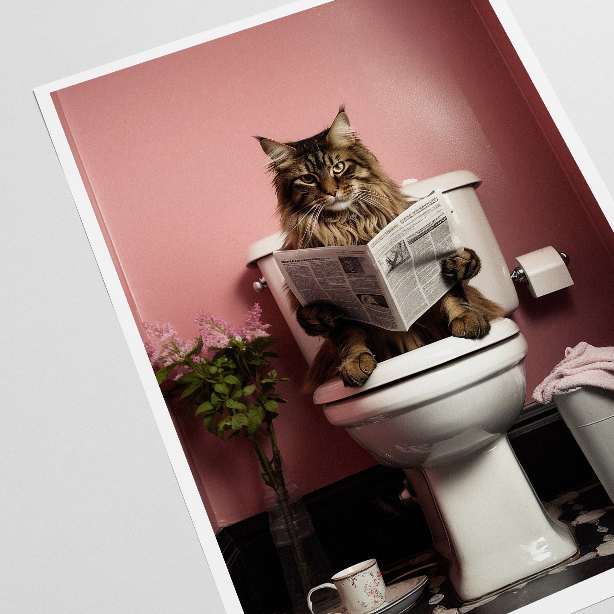 Maine Coons Red News Time Toilet Whimsical Animal Art Funny Bathroom ...