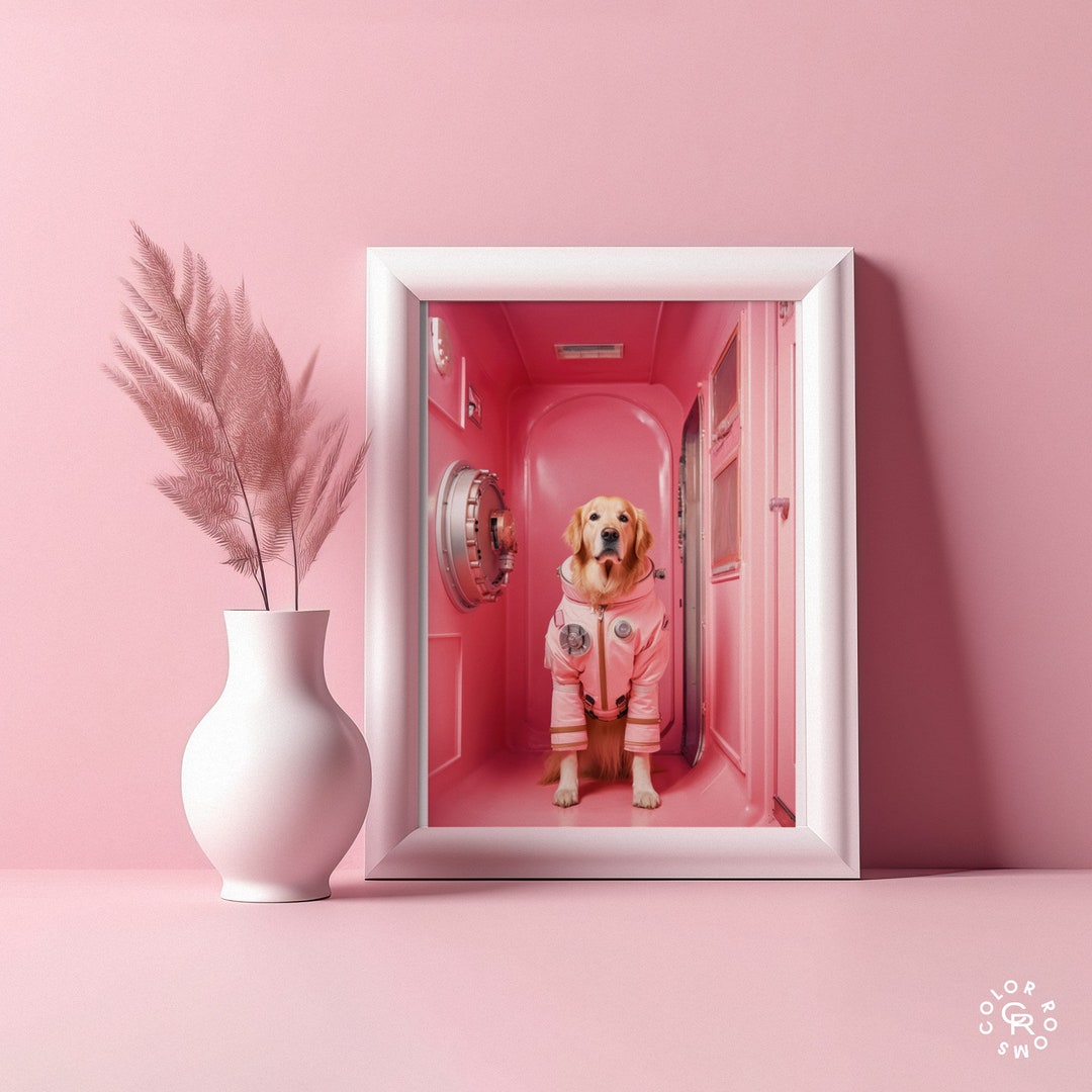 Pink Astronaut Golden Retriever Space-themed Poster Galactic Dog Art ...
