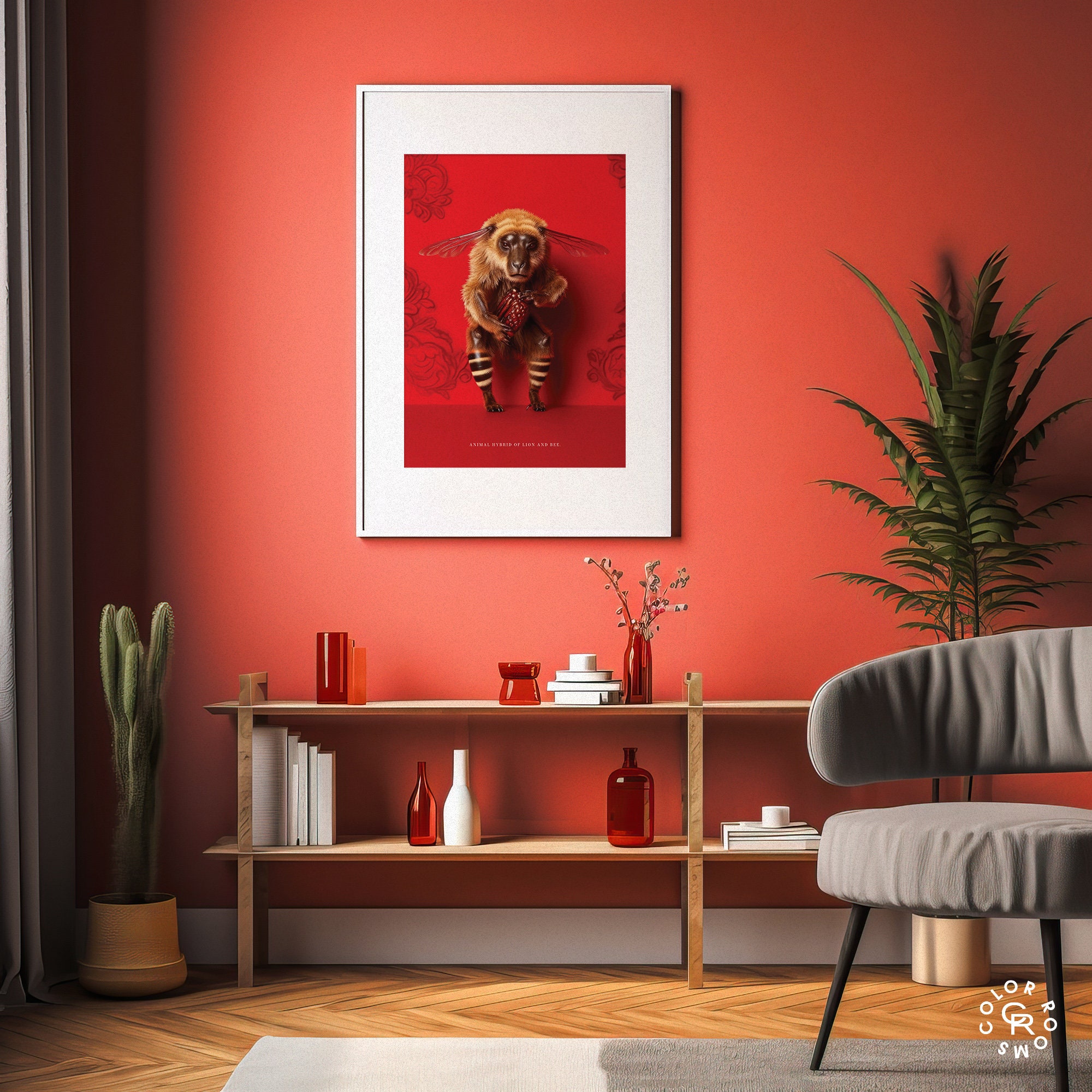 LIONBEE Animal Hybrid of Lion and Bee Red Room Printable - Etsy