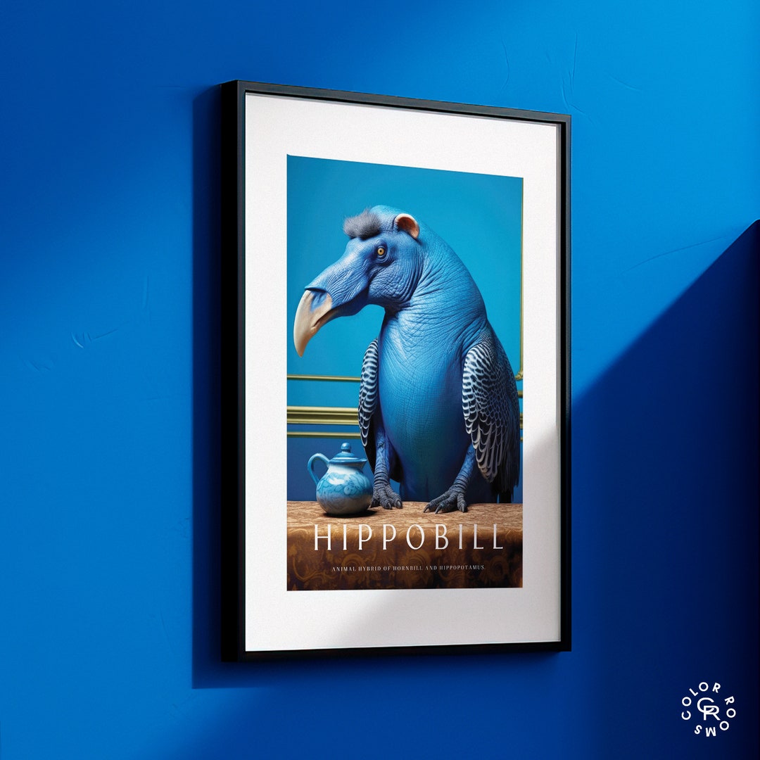 HIPPOBILL Animal Hybrid of Hornbill and Hippopotamus Blue Printable Art ...