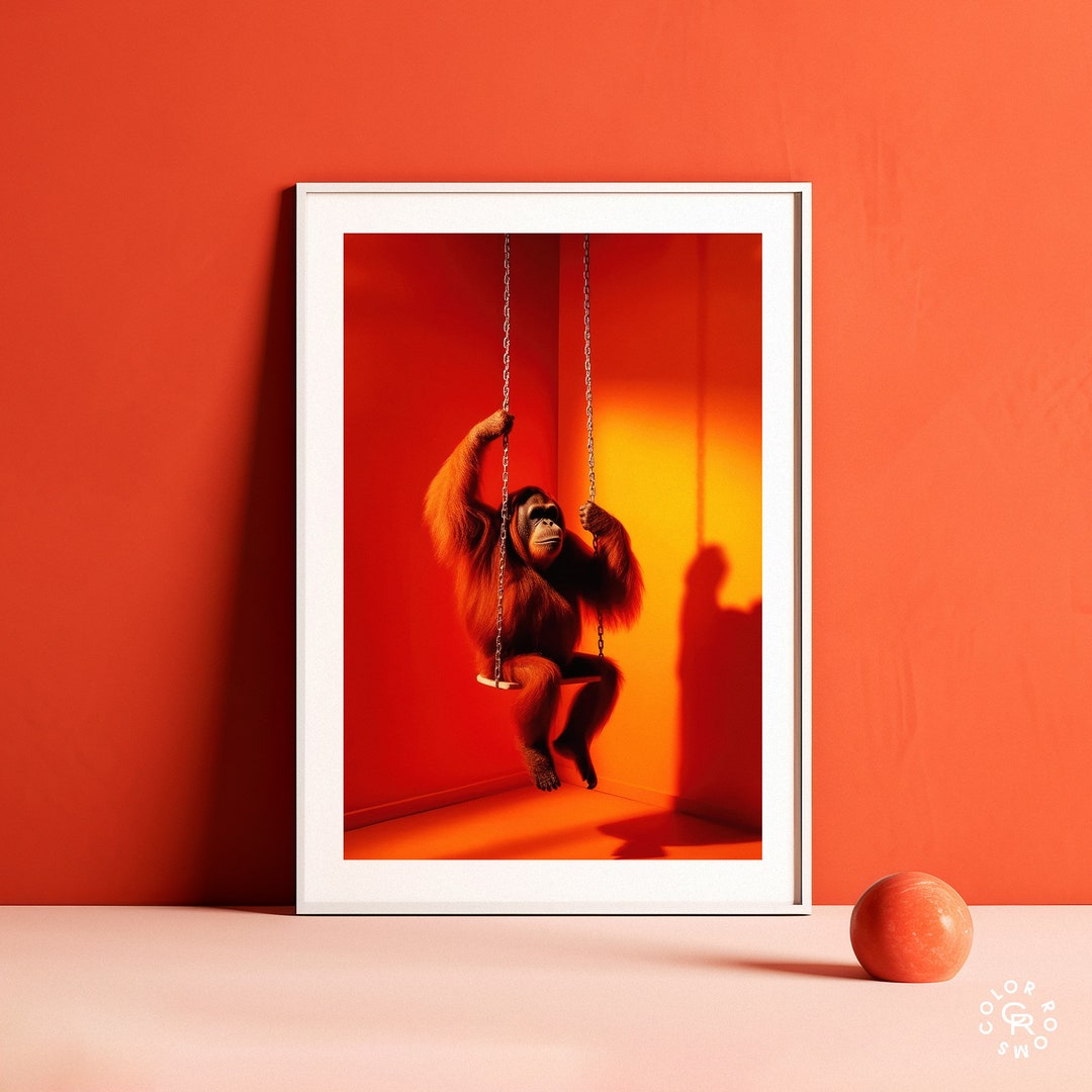 Mandarin Orangutan Swing Orange Art Print Tropical Wildlife Jungle ...