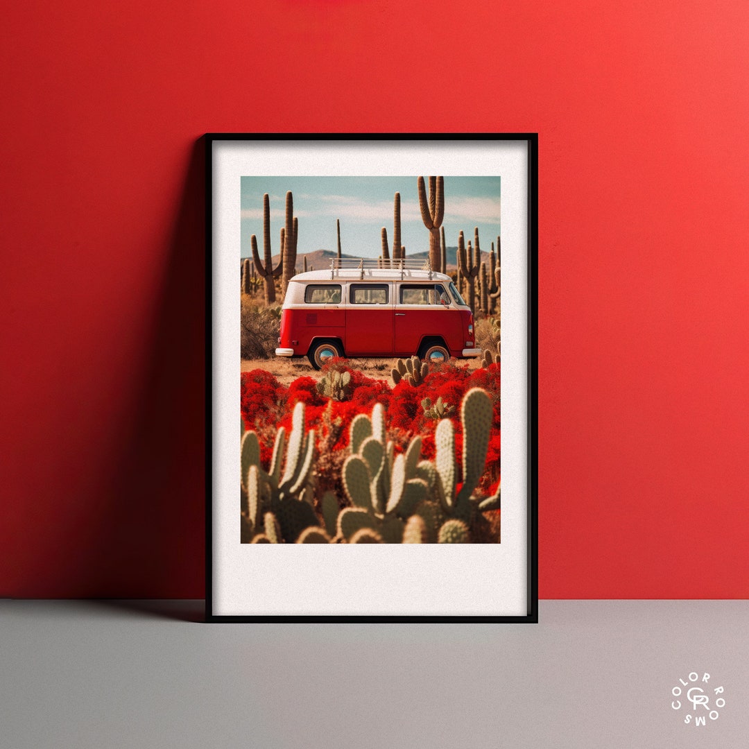 Sunset Voyage Cacti Field Red Desert Art Botanical Art Canvas Art ...