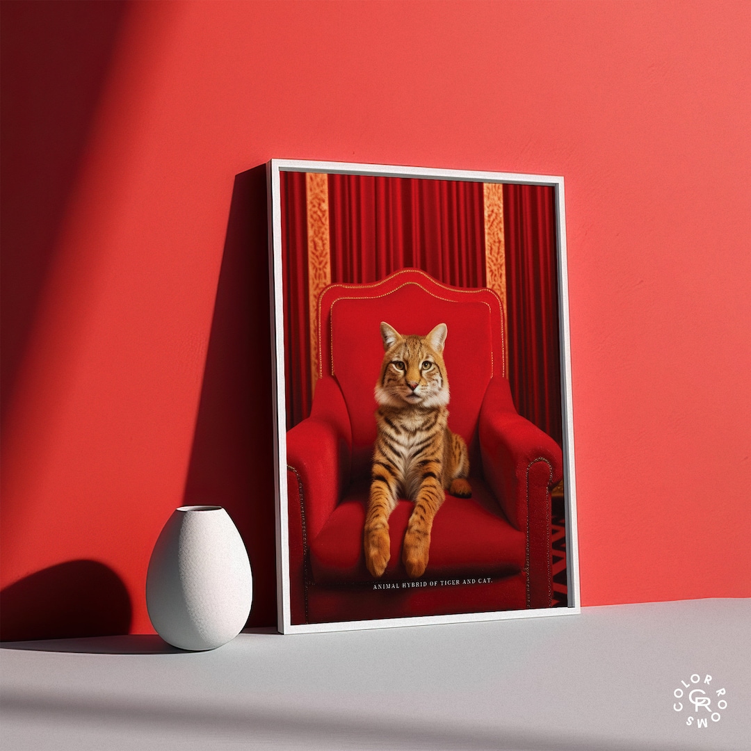 TIGERCAT Animal Hybrid of Tiger and Cat Red Room Decor Printable Tiger ...