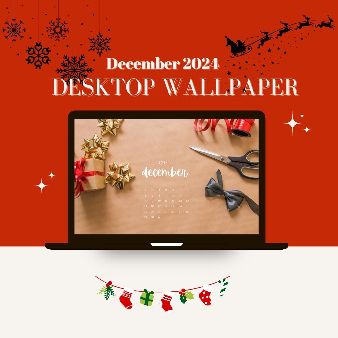 December 2024 Desktop Calendar Wallpaper - Etsy UK