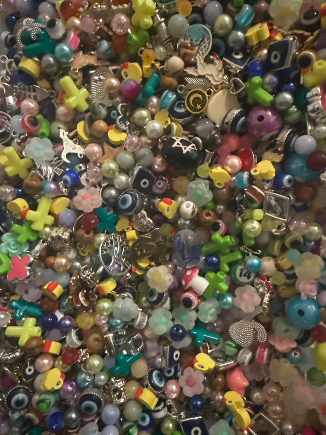Bead and Charm Variety Mix – Random Glass, Wood, Acrylic Beads, Crosses ...