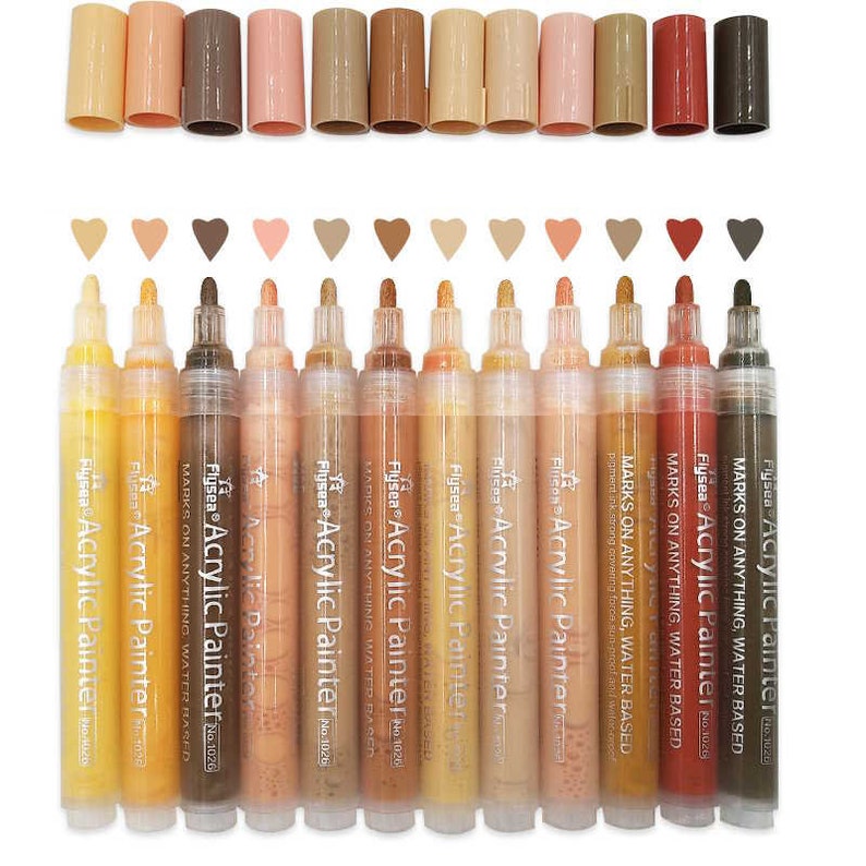 12 Pack Skin Tone Acrylic Paint Markers 0.5 to 3.0 Mm Tip for Painting ...