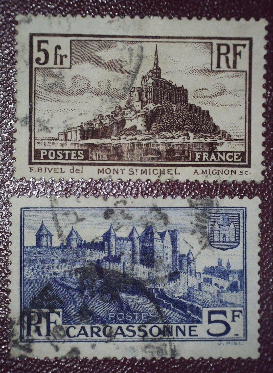 France Postage 2 Stamps, 1929, Mont Saint Michel and Stamp 1938 Wals of ...