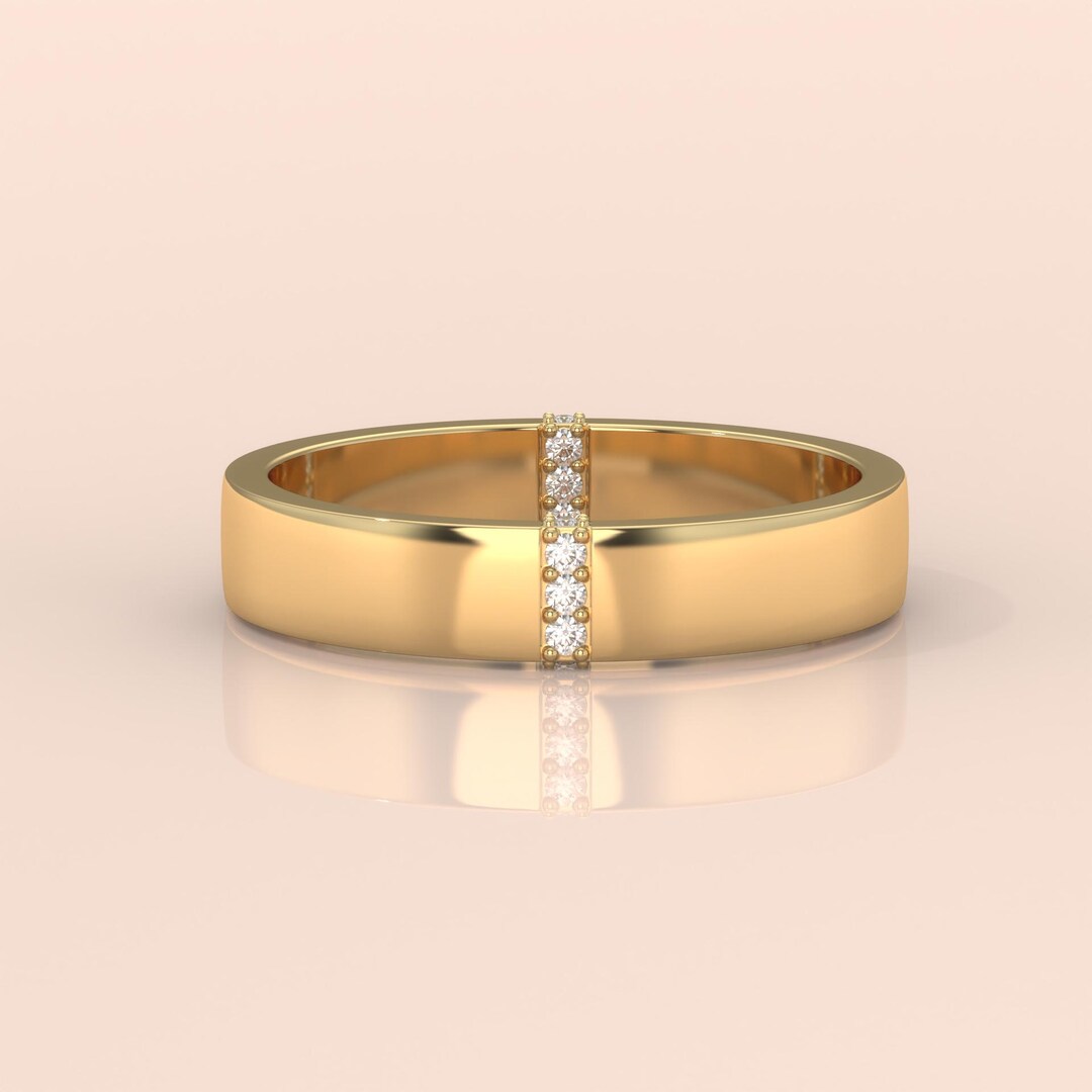 Solid Gold Dome Ring, 14k Gold Pave Diamond Ring, Dainty Wedding Band ...