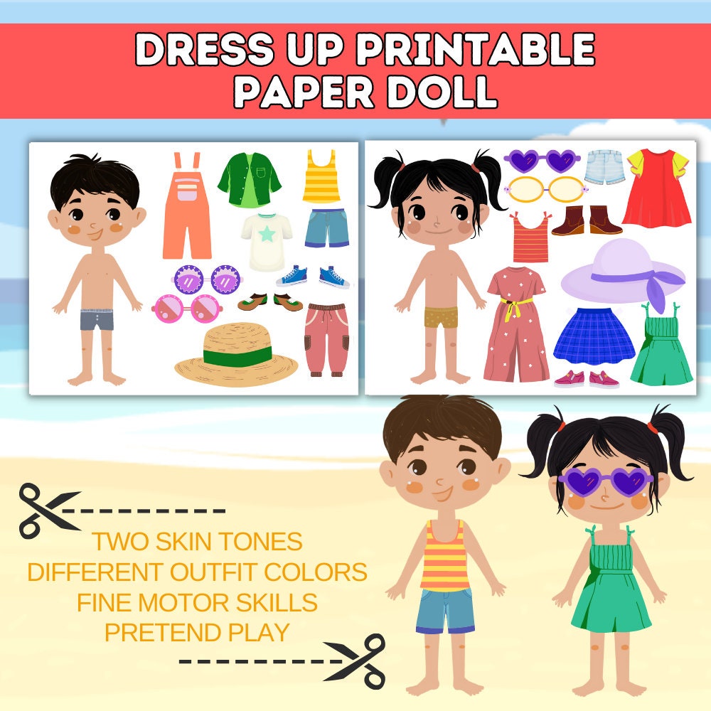 Printable Paper Doll Summer Kids Craft Activity Homeschool - Etsy Canada