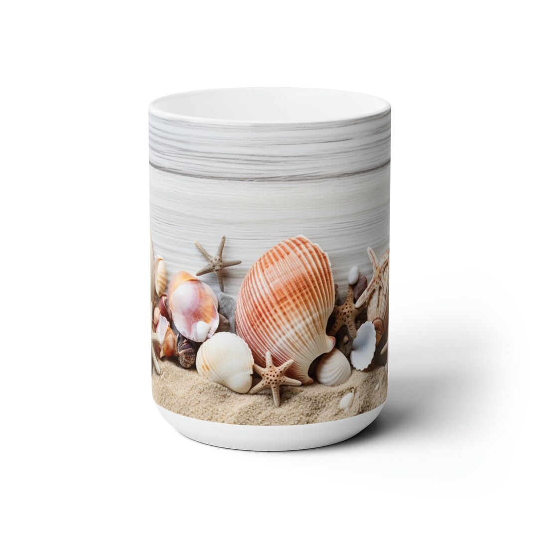 Coastal Modern Beach Theme Print Original Design Large Ceramic Mug 15oz ...