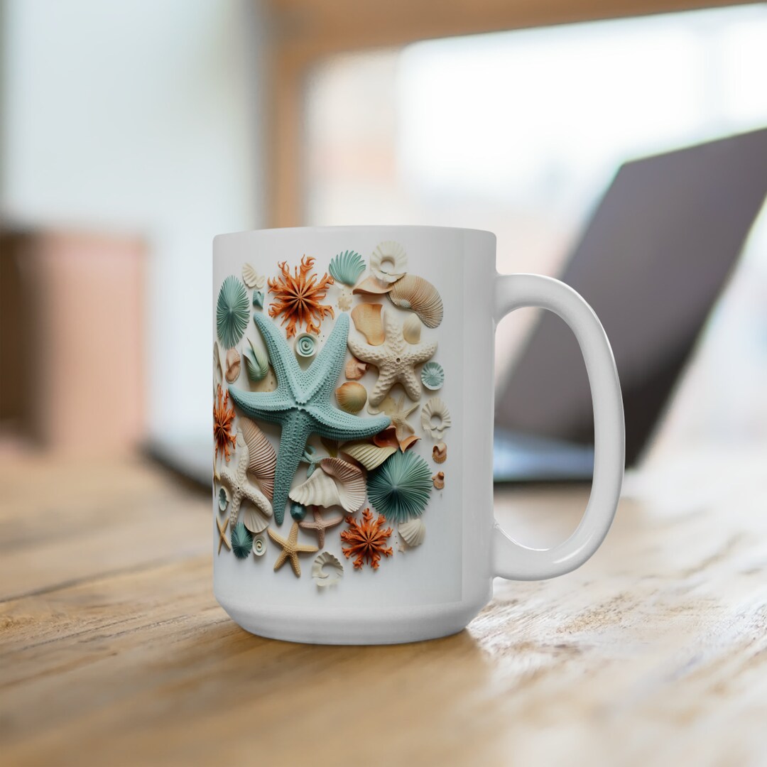 Beach, Oceanside, Starfish and Seashell Themed Collage Mug 15 Oz ...