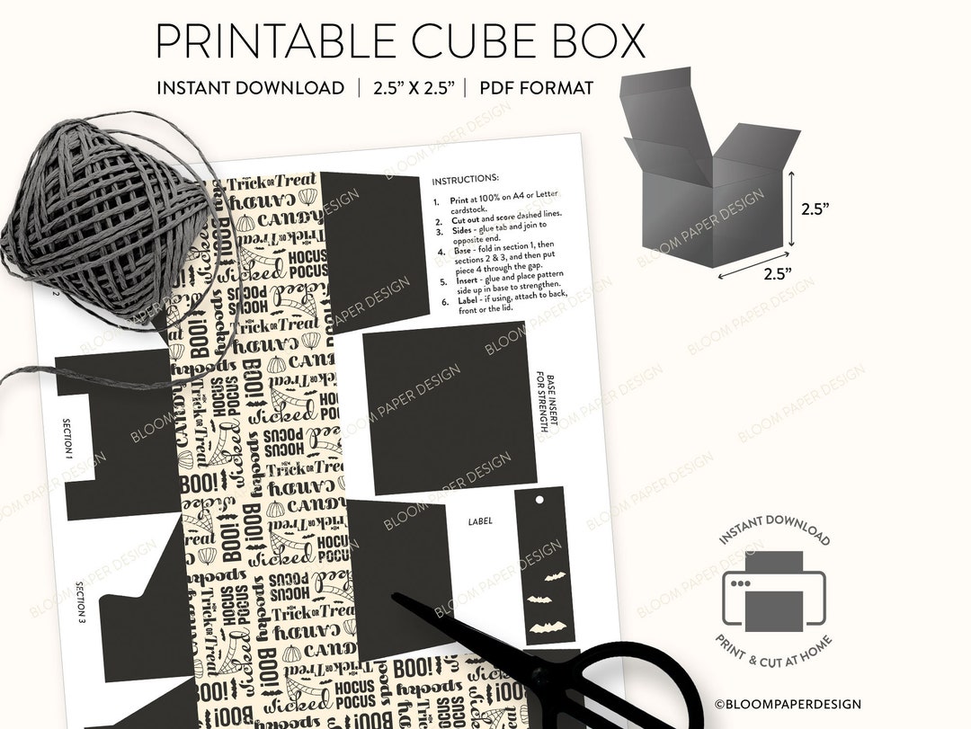 Printable Cube Box With Lid 2.5 X 2.5 Halloween Favor - Etsy