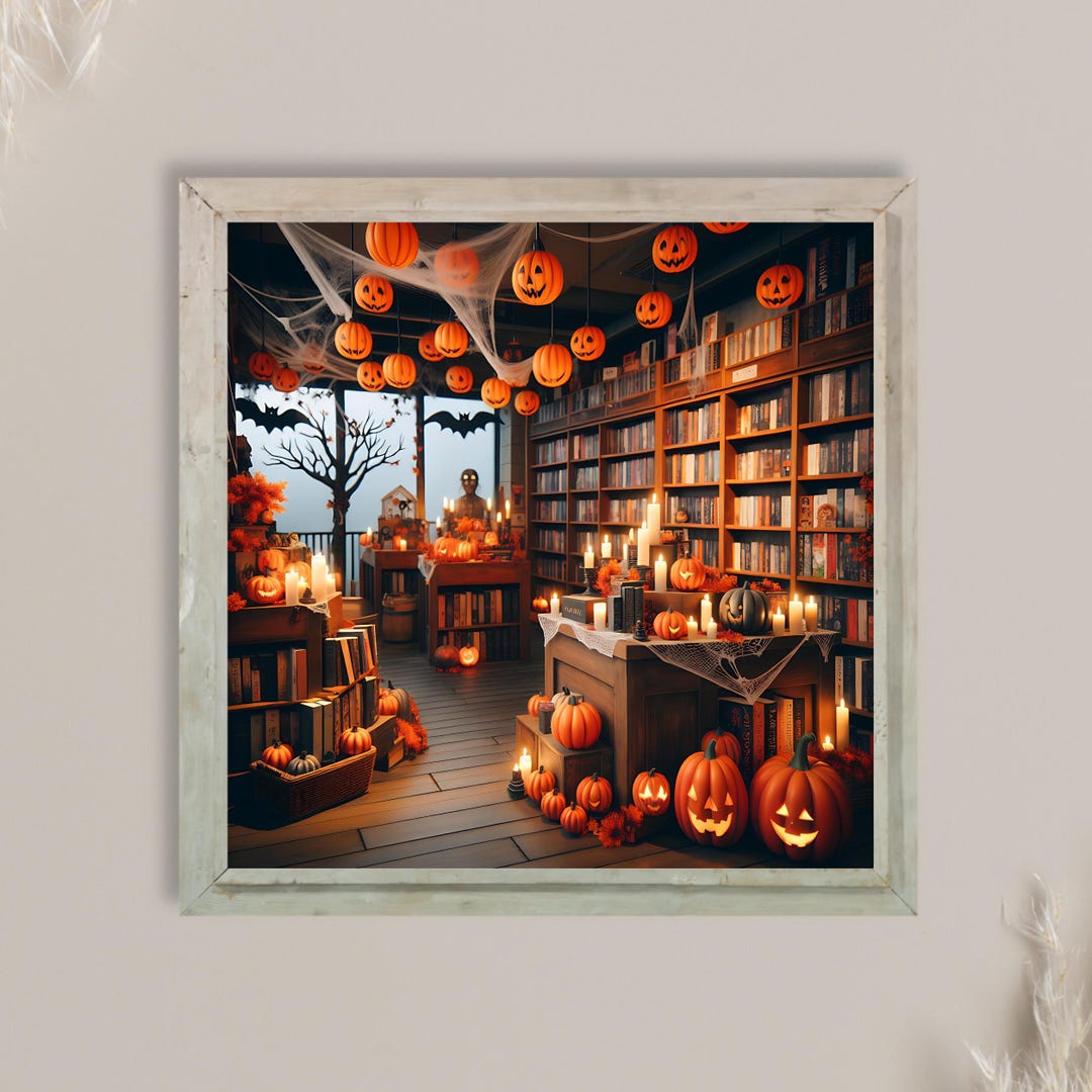Halloween Book Lover Wall Art Spooky Season Bookstore for Fall Autumn ...