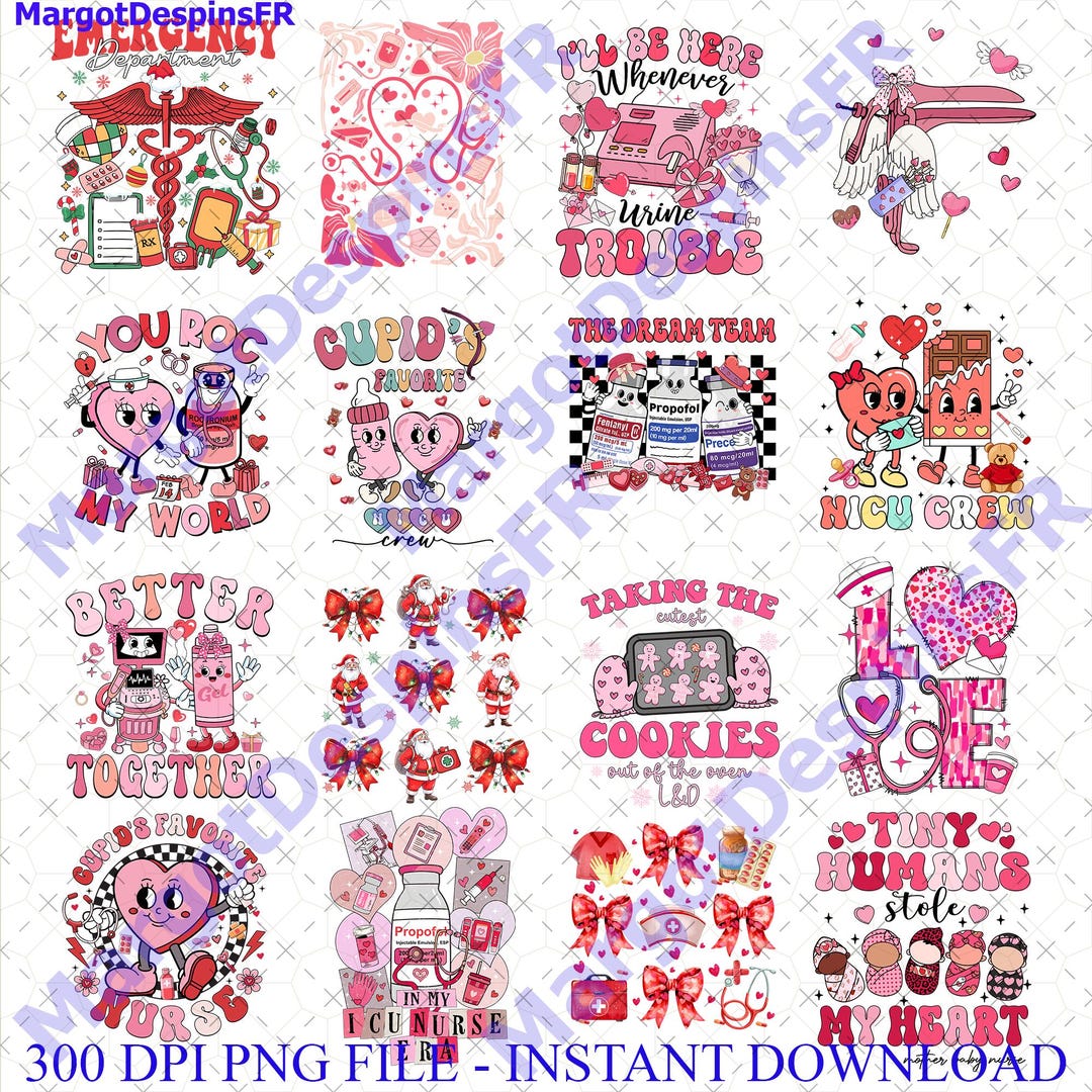 20 Nurse Valentine PNG Bundle Coquette Bow Cupids Favorite Nurse Disco ...
