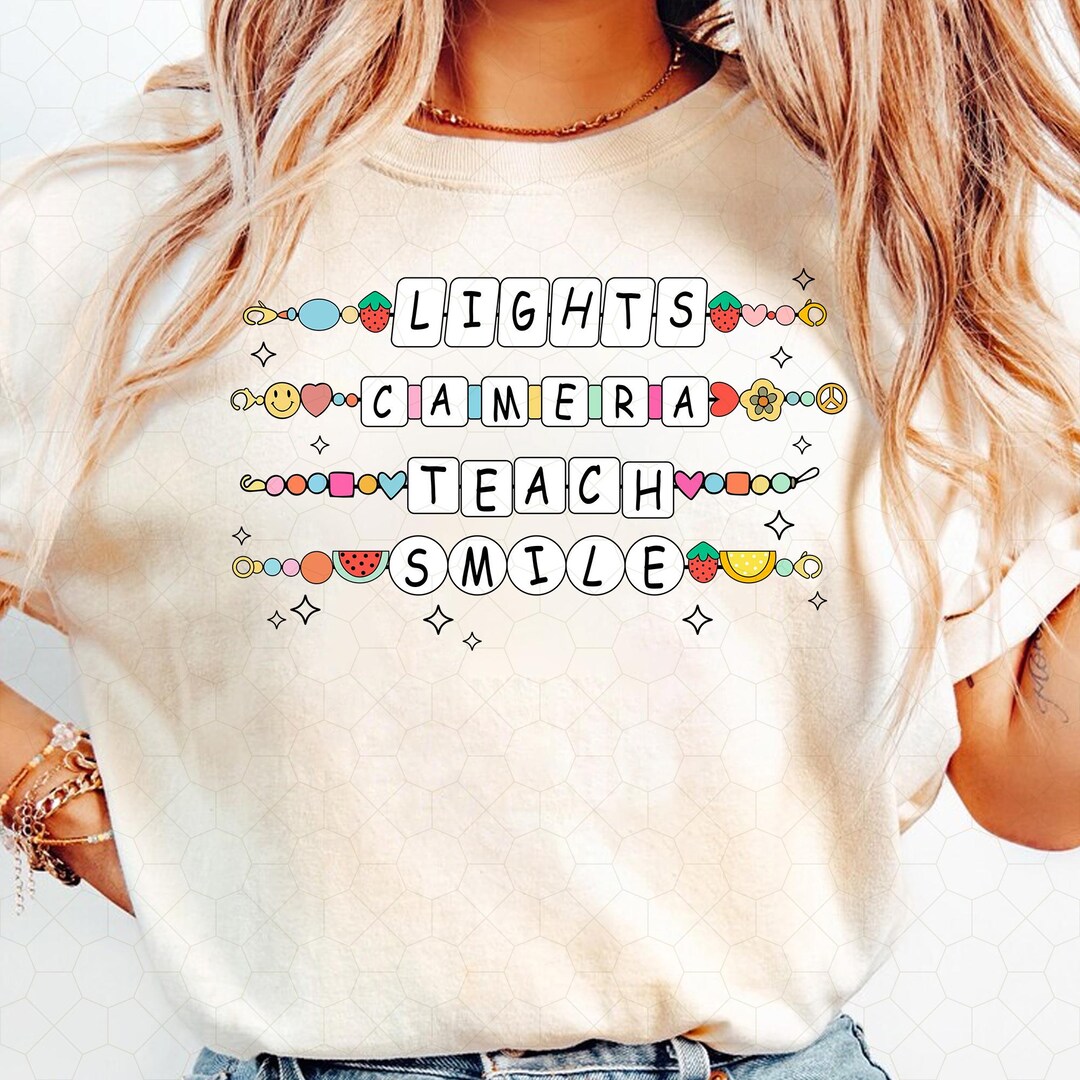 Lights Camera Teach Smile Teacher Back to School Png, Teacher Groovy ...