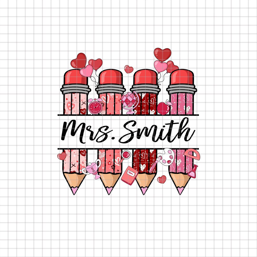 Teacher Valentine Pencil Png, Brushstroke Valentine Teacher Png, Custom ...