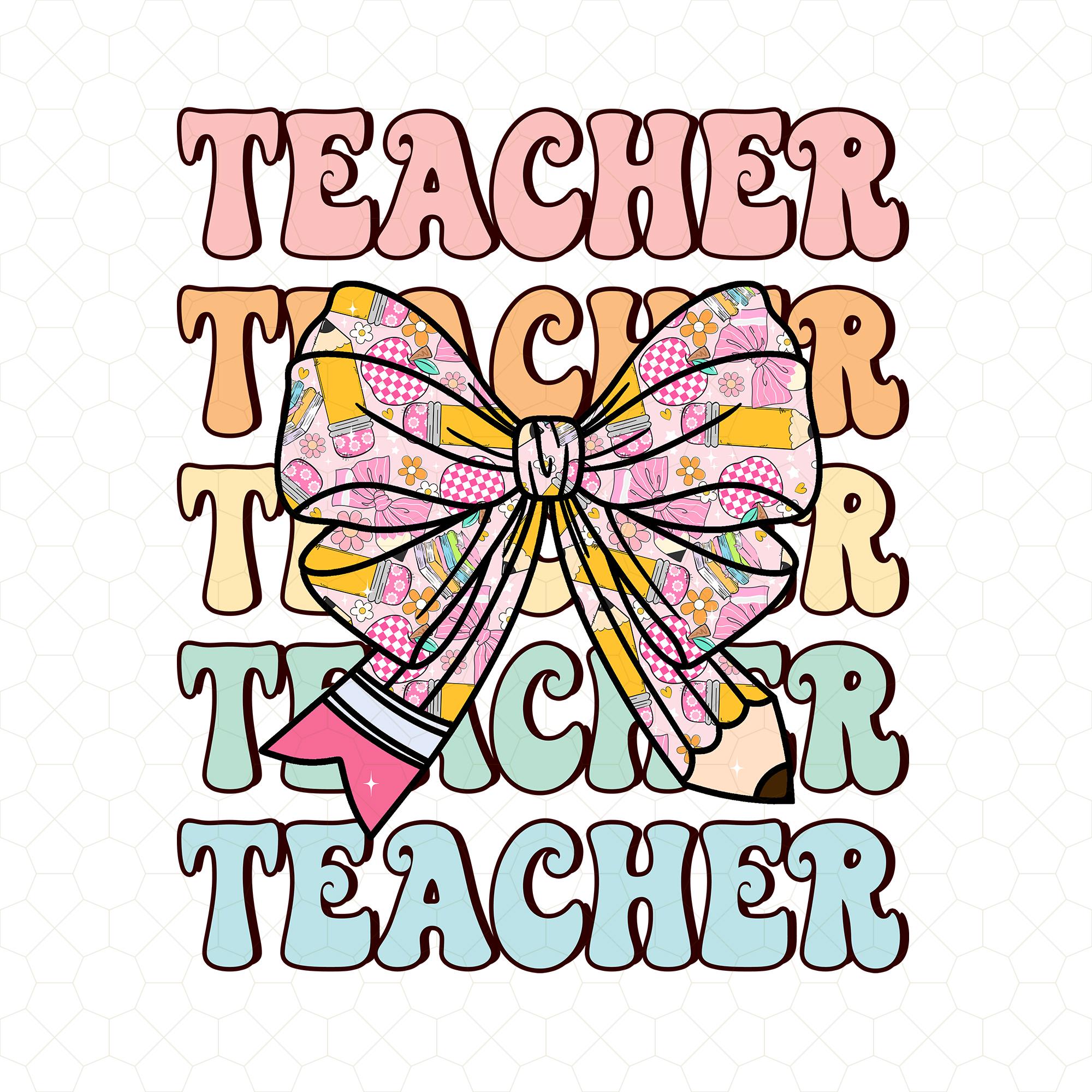 Coquette Teacher Png, Teacher Pencil Coquette Bow Png, Teach Love Png ...