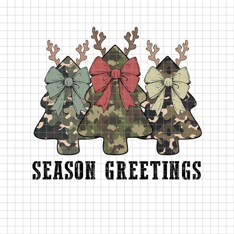 Vintage Camo Season Greetings Png, Christmas Trees, Coquette Camo Tree ...