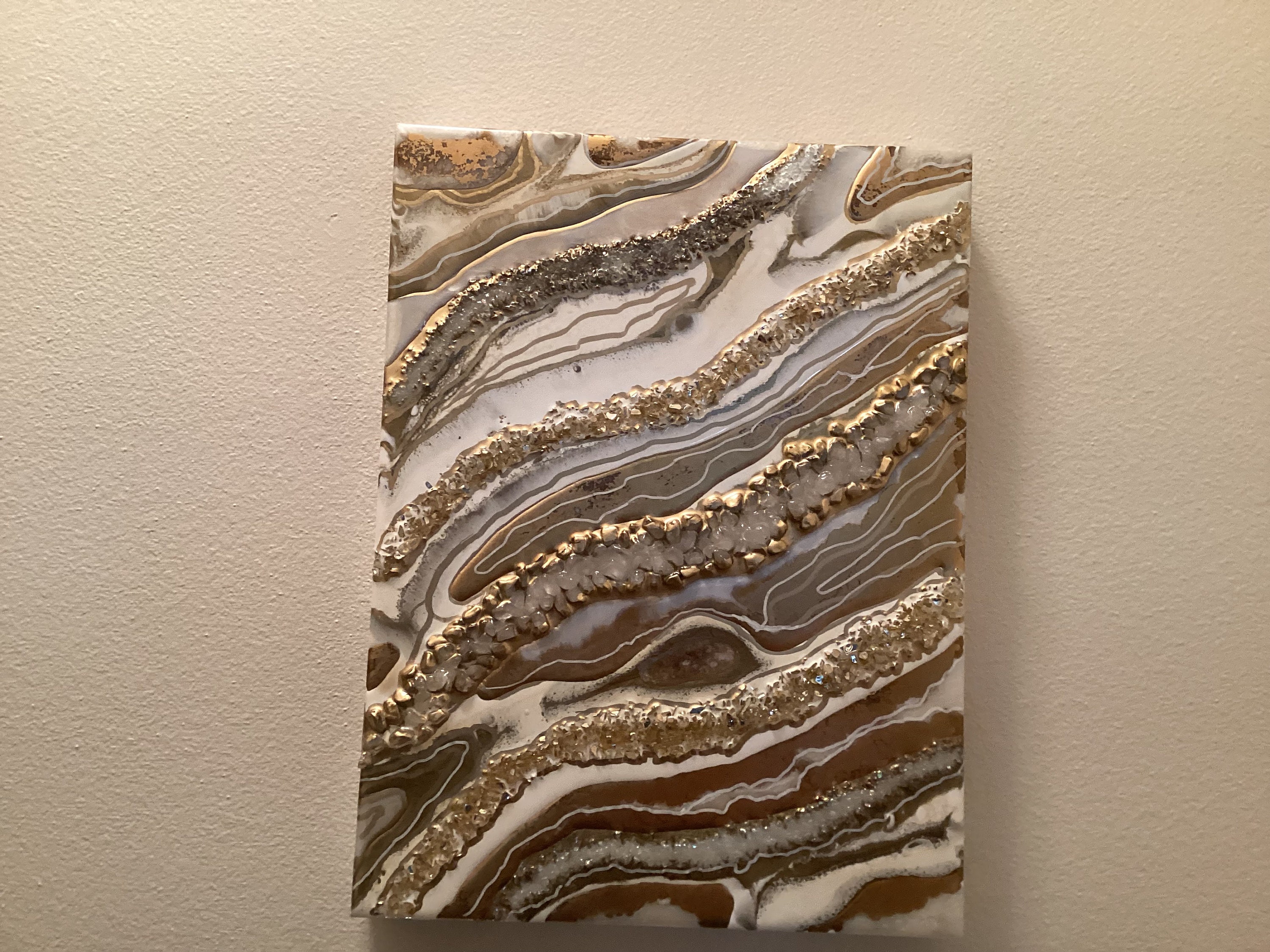 Geode Art Wall Hanging Summer Gold Gold and White With Quartz Crystals ...