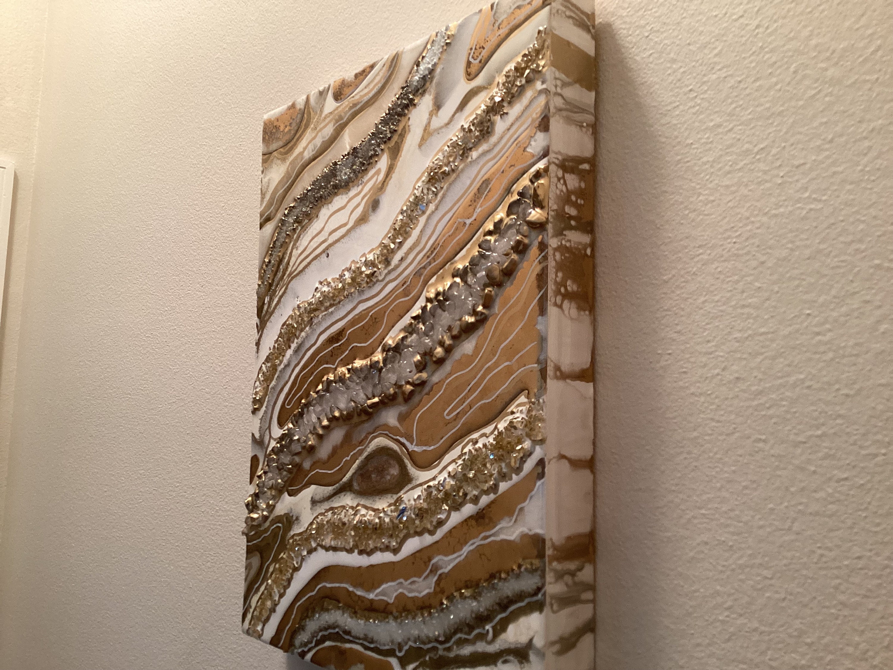 Geode Art Wall Hanging Summer Gold Gold and White With Quartz Crystals ...
