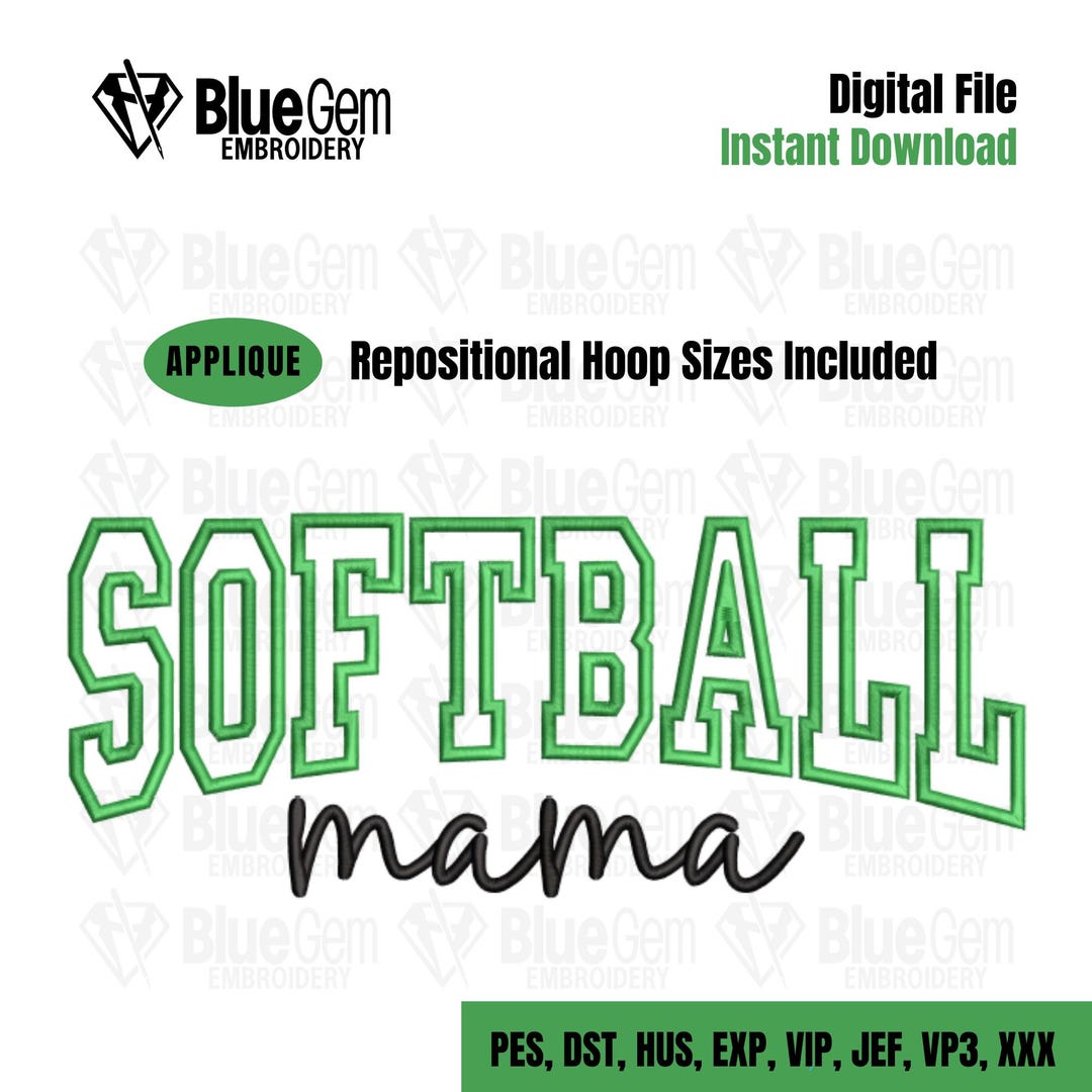 Softball Mama Applique Embroidery Design - 5 Sizes (instant Download ...