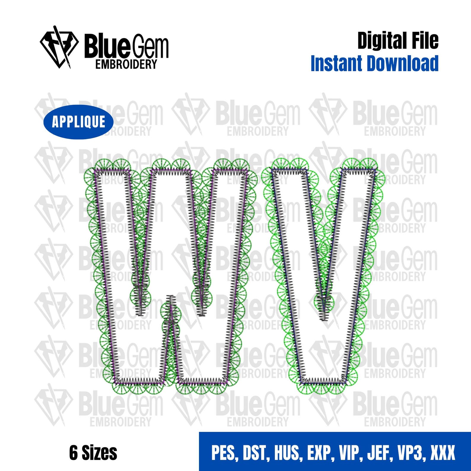 Lace WV Applique Embroidery Design – West Virginia Applique, Zigzag ...