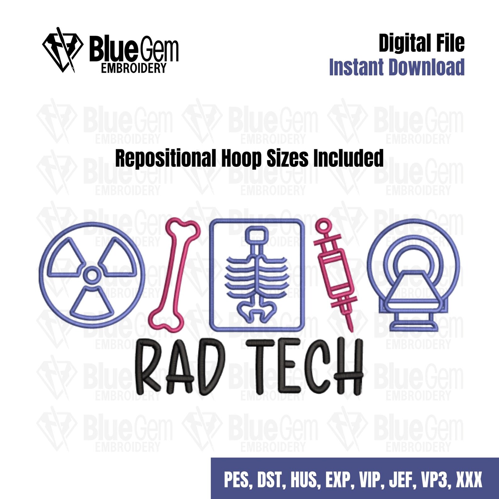 Rad Tech Icons Embroidery Design: 7 Sizes, Split Sizes (instant ...