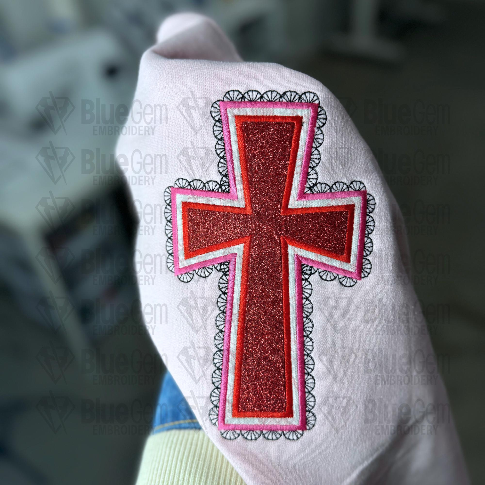 Double Applique Cross Embroidery Design – Faux Lace Design, Satin ...