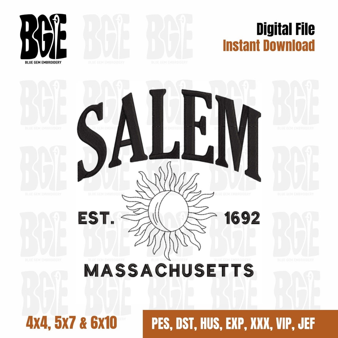 Salem Massachusetts Embroidery Design, Halloween Embroidery, Trendy ...