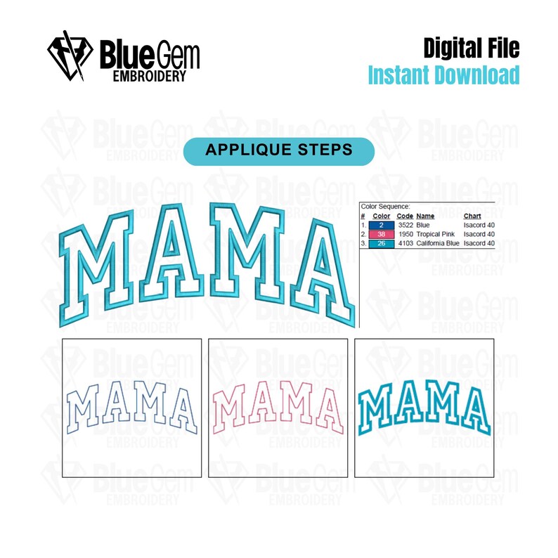 Mama Applique Embroidery Design: Mother's Day Design, Repositional Hoop ...