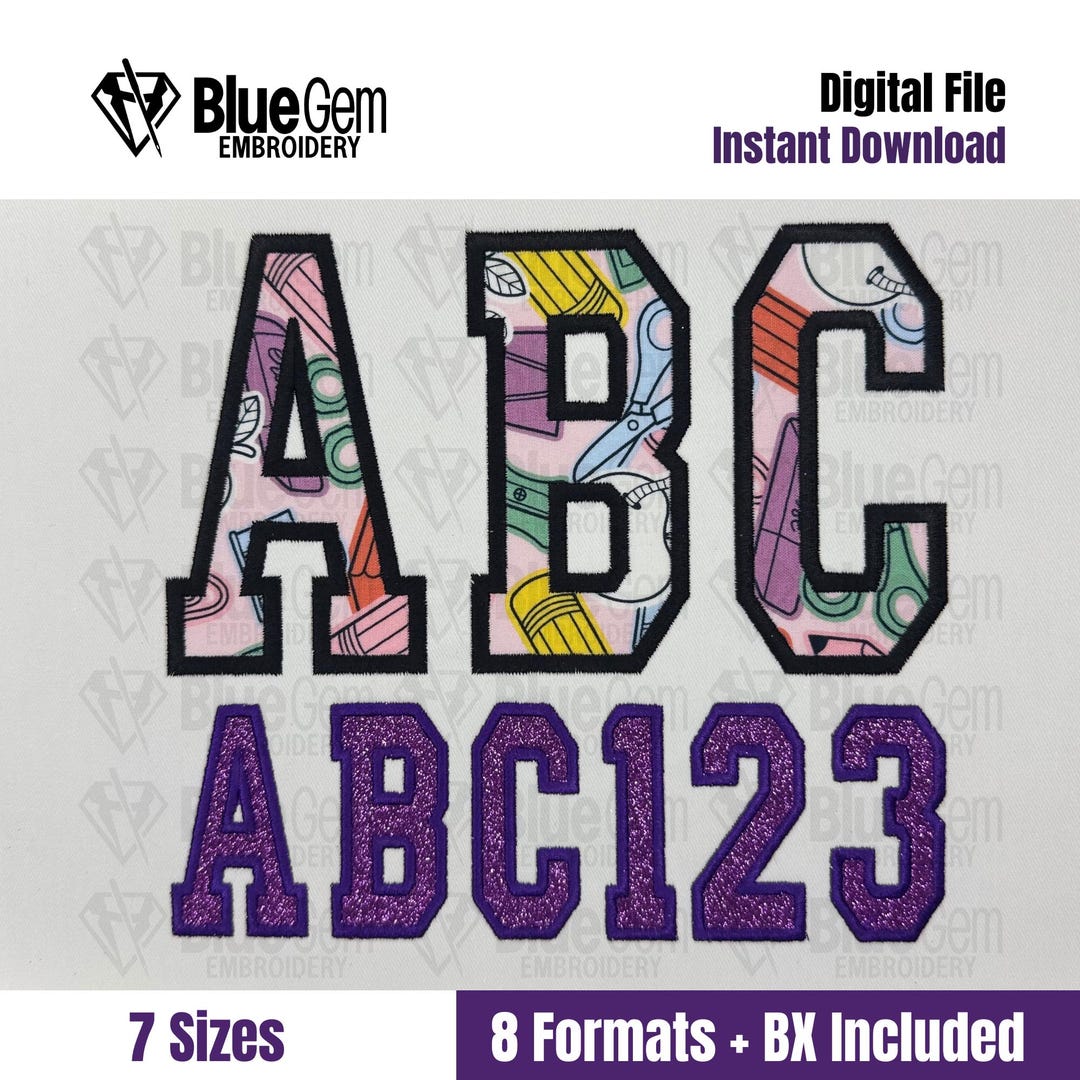 Varsity Applique Embroidery Font: Athletic College Style (BX Font ...