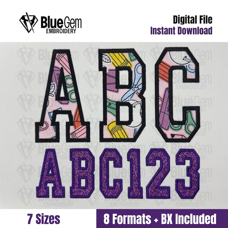 Varsity Applique Embroidery Font: Athletic College Style (BX Font ...