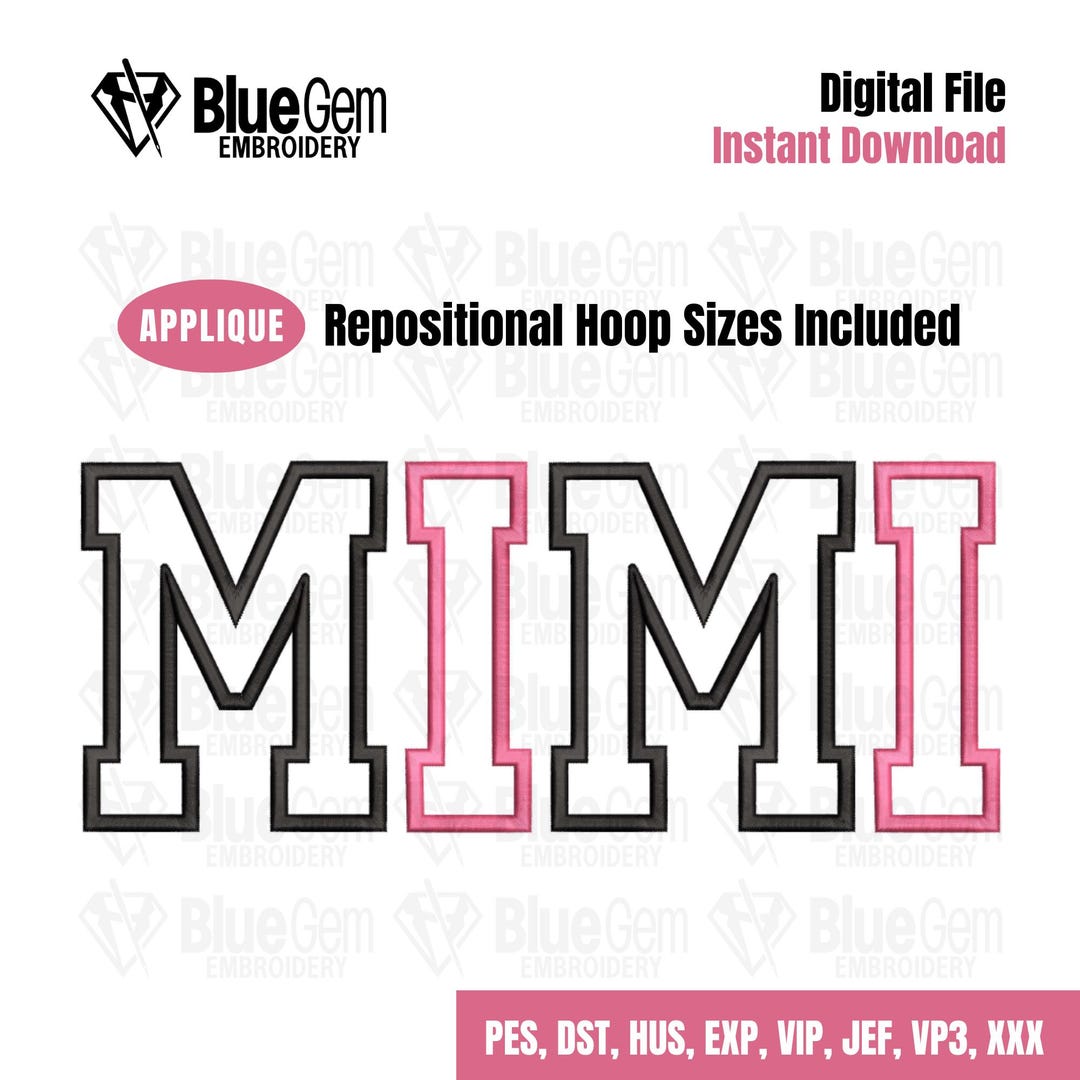 Mimi Applique Embroidery Design: 5 Sizes, 8 Formats (instant Download ...
