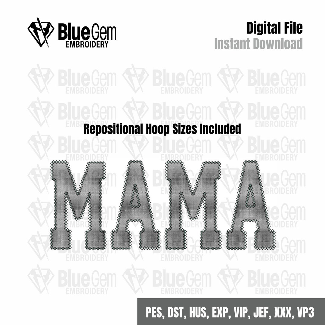 Mama Diamond Applique Embroidery Design: Repositional Hoop Sizes ...