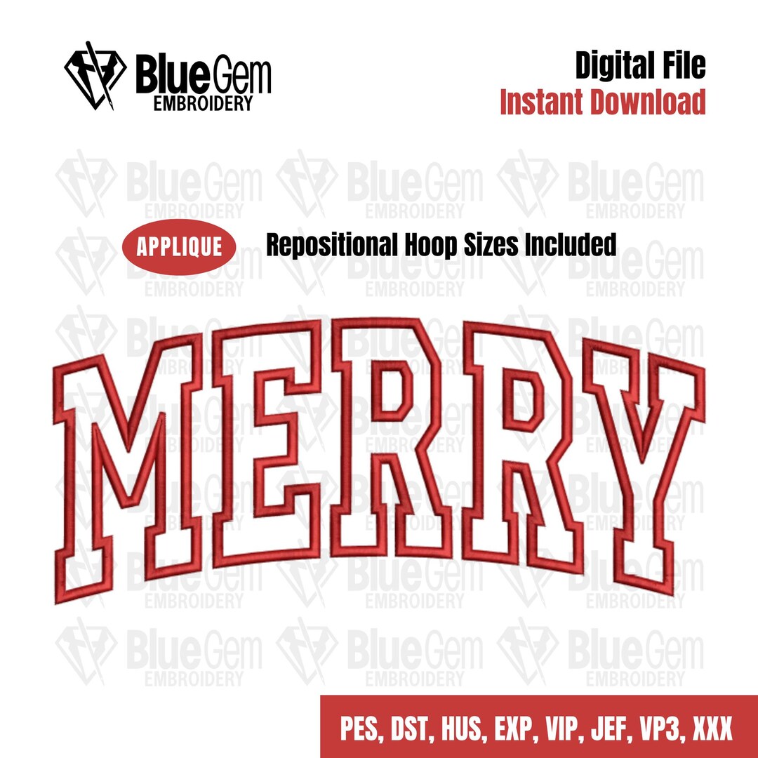 Merry Applique Embroidery Design: Satin Stitch (instant Download) - Etsy